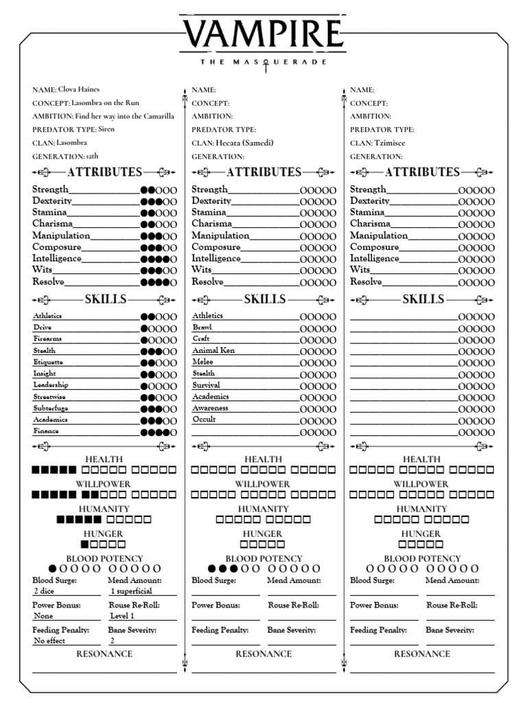 Vampire Character Sheet | PDF