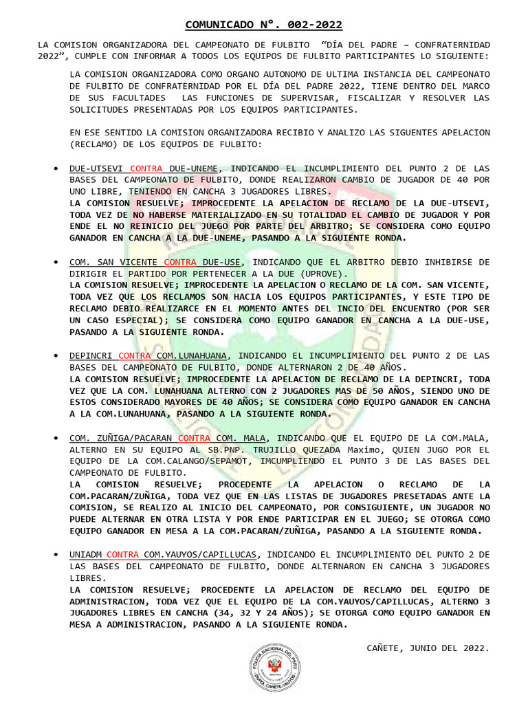 Comunicado N°2 | PDF