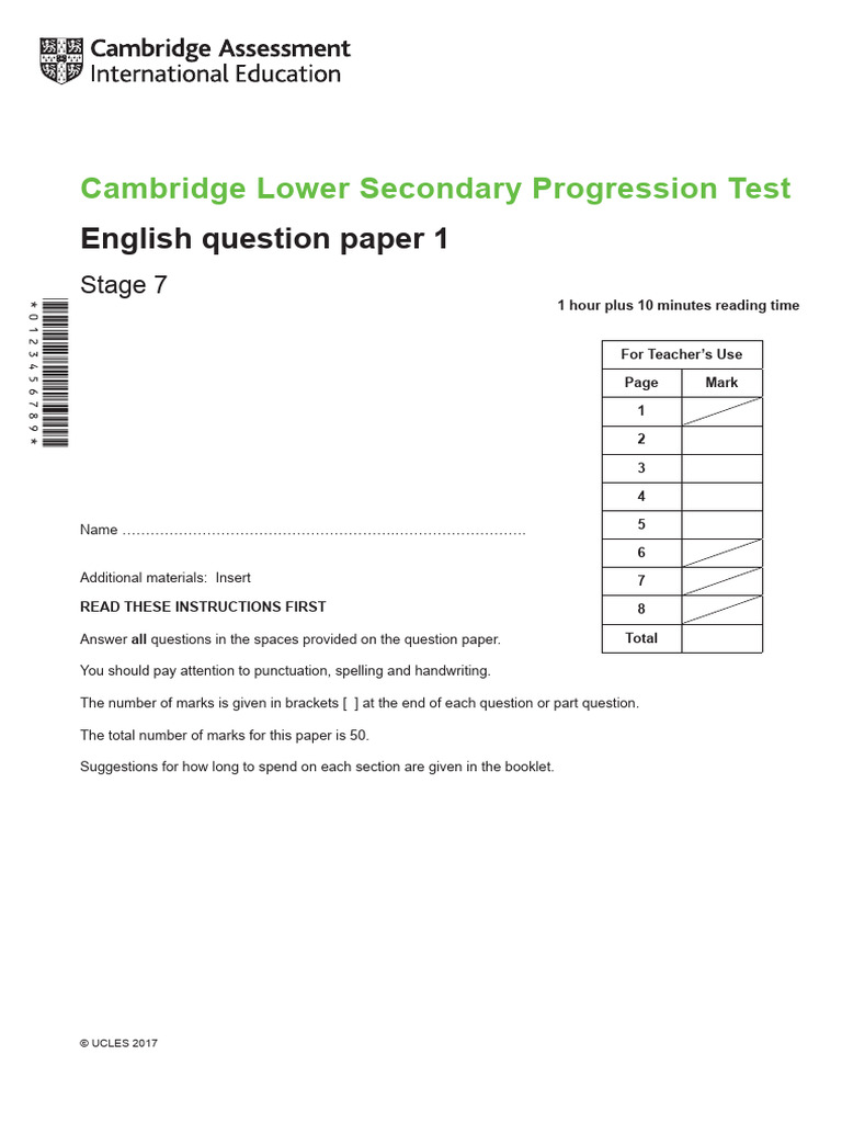 Cambridge Stage 7 English Test Paper | PDF