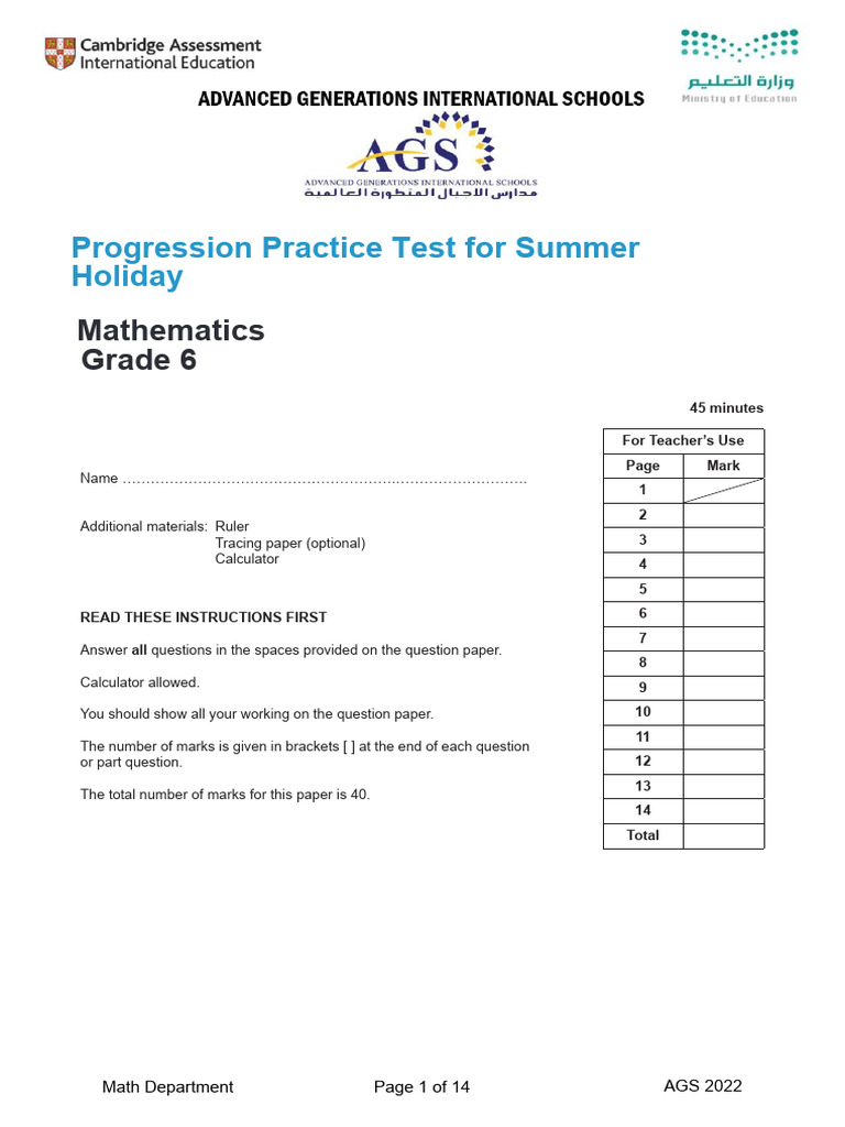 Grade 6 Math Progression Practice Test | PDF | Discrete Mathematics ...