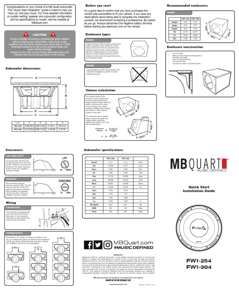 MBQuart Formula Subs FW1 QSG Rev2 | PDF | Electrical Engineering | Electronics