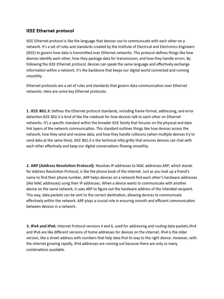 Ieee Ethernet Protocols Pdf Computer Network World Wide Web