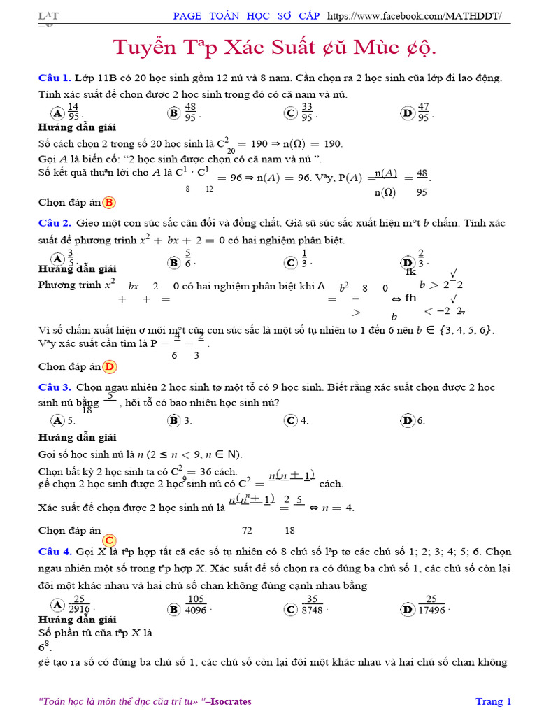 Tuyen Tap 171 Bai Toan Xac Suat Co Dap An Va Loi Giai Chi Tiet | PDF