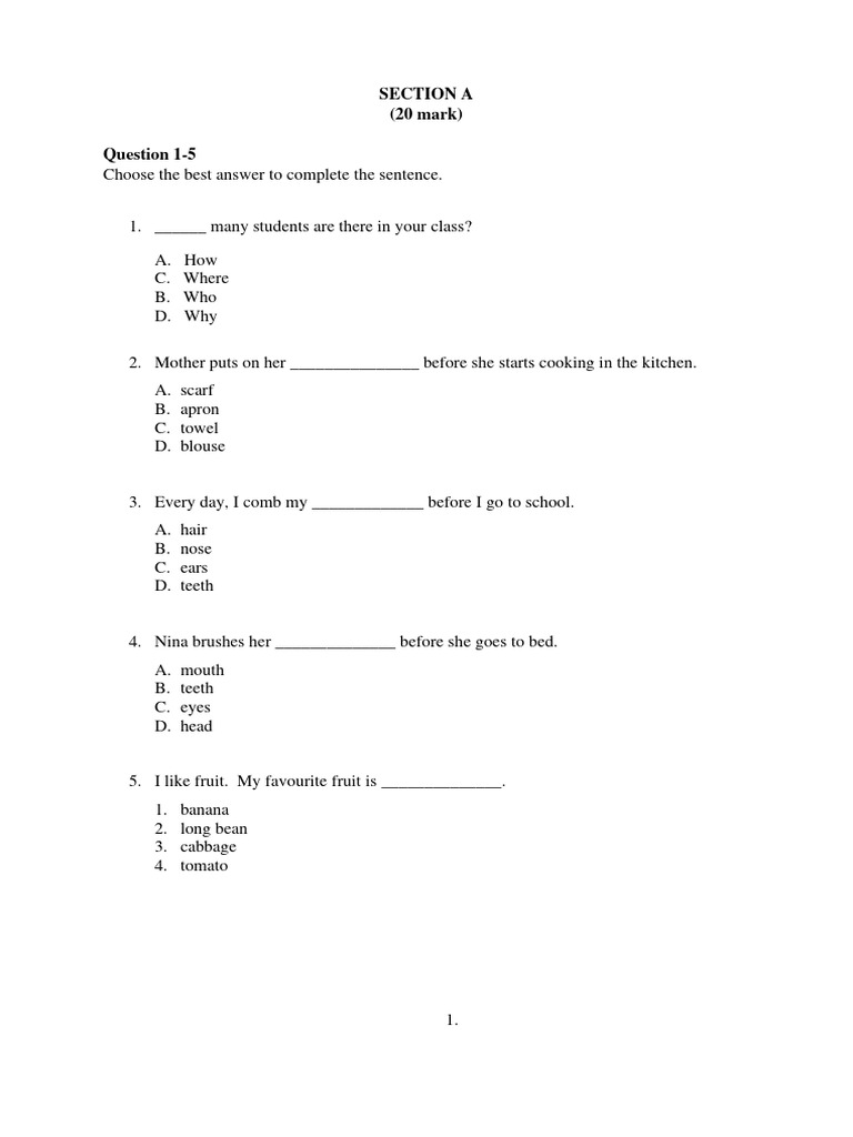 Section A (20 Mark) Question 1-5 | PDF