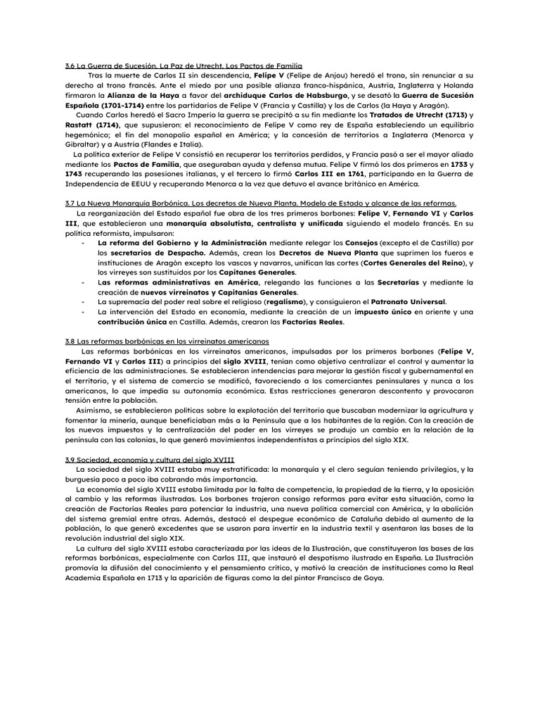 Guerra de Sucesión y Reformas Borbónicas | PDF | Imperio español | España