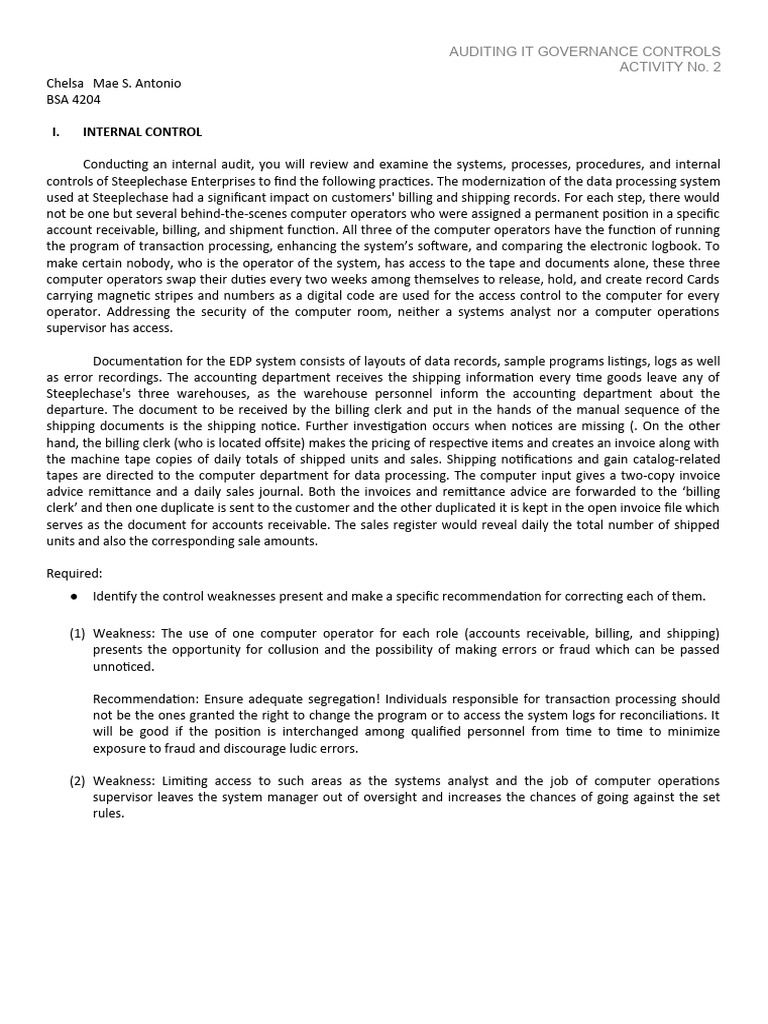 Activity 2_Auditing IT Governance Control | PDF | Audit | Backup