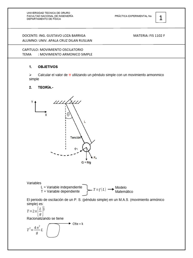 Experimento de Péndulo Simple | PDF | Péndulo | Oscilación