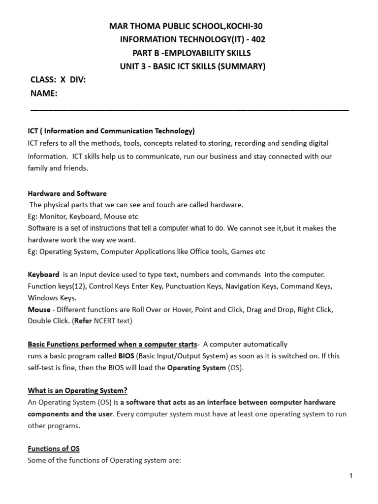 Part B - Unit 3 - Ict Skills - Summary | PDF | Operating System | Graphical User Interfaces
