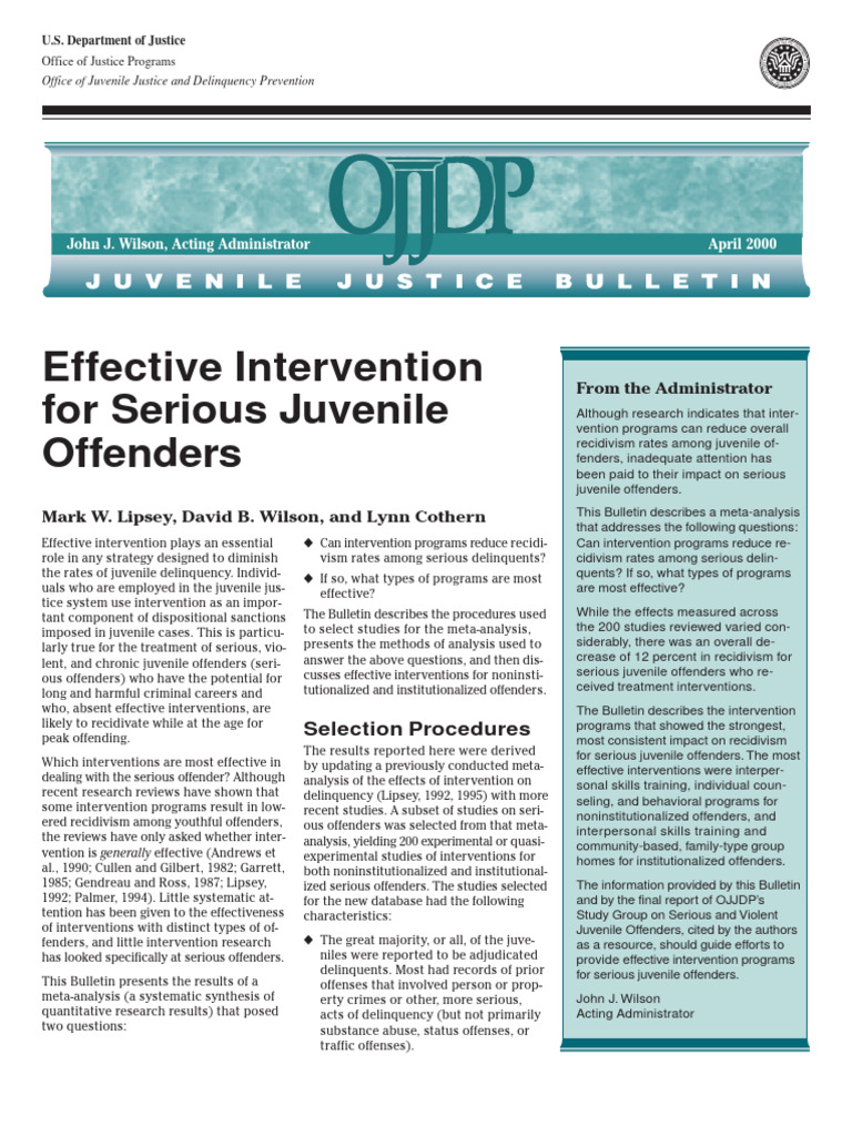Effective Interventions for Serious Juvenile Offenders | PDF