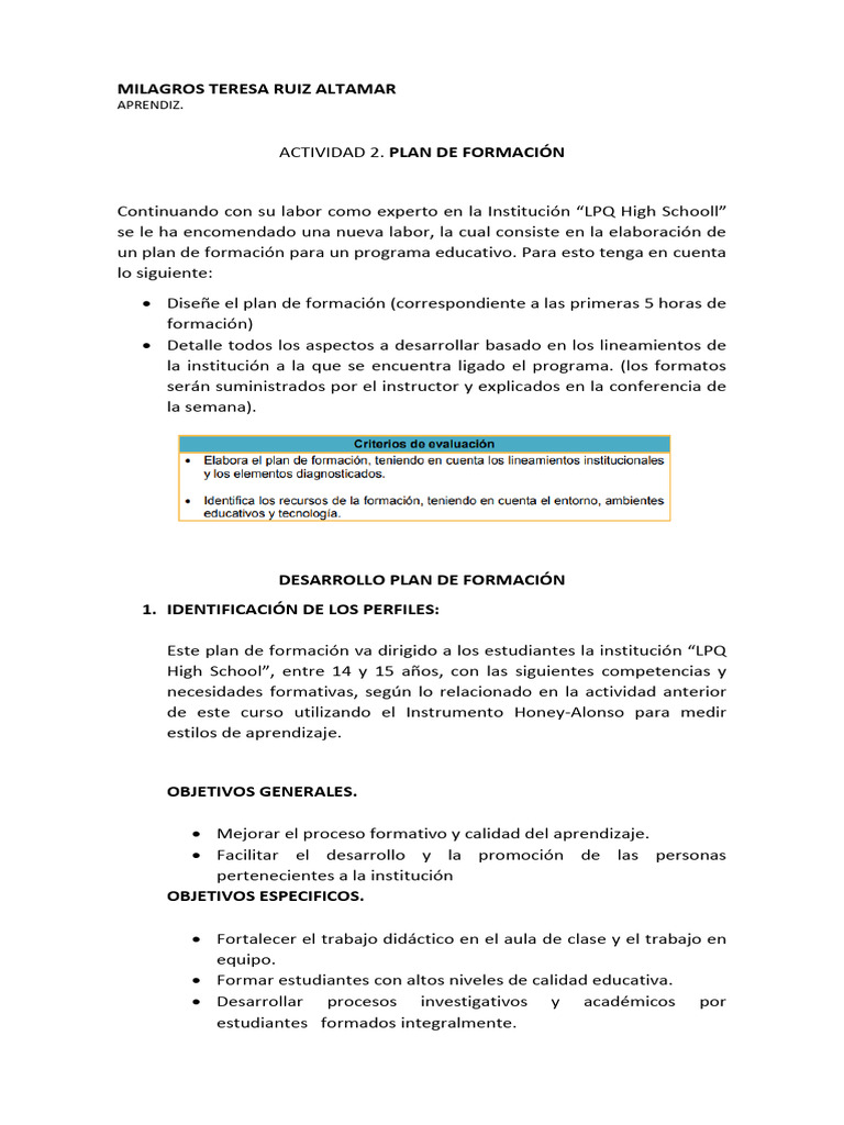 Actividad 2 Plan de Formacion | PDF | Topografía | Plan de estudios
