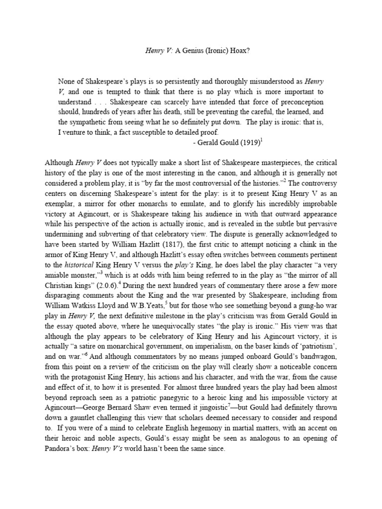 Irony in Shakespeare's Henry V Analysis | PDF | William Shakespeare ...
