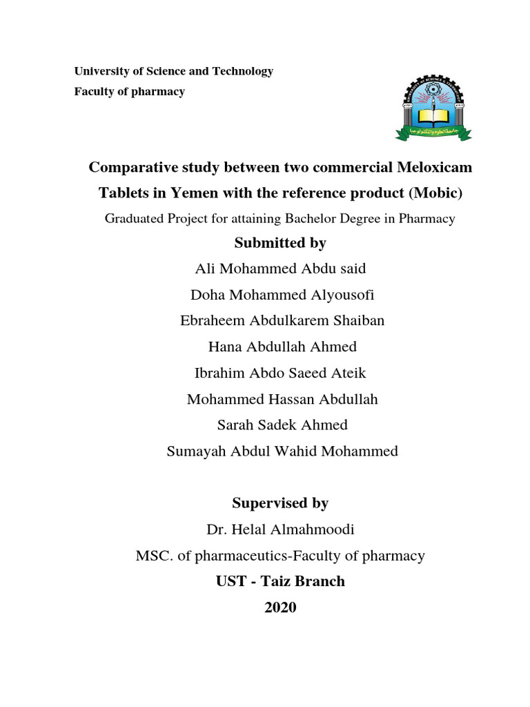 Comparative Evaluation of Three Brands of Meloxicam Tablets | PDF ...