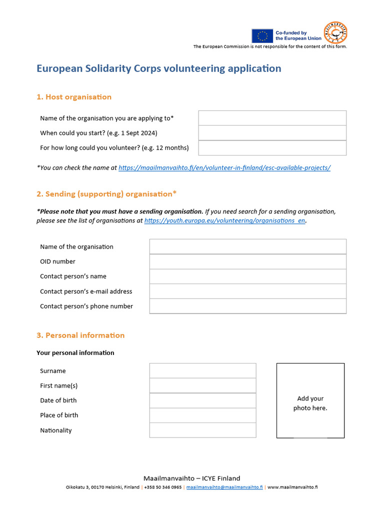 2024 Maailmanvaihto Application European Solidarity Corps | PDF ...