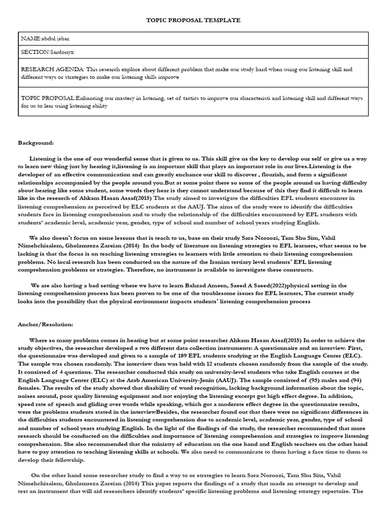 TOPIC-PROPOSAL-TEMPLATE - Docx 20240522 234749 0000 | PDF | Reading ...