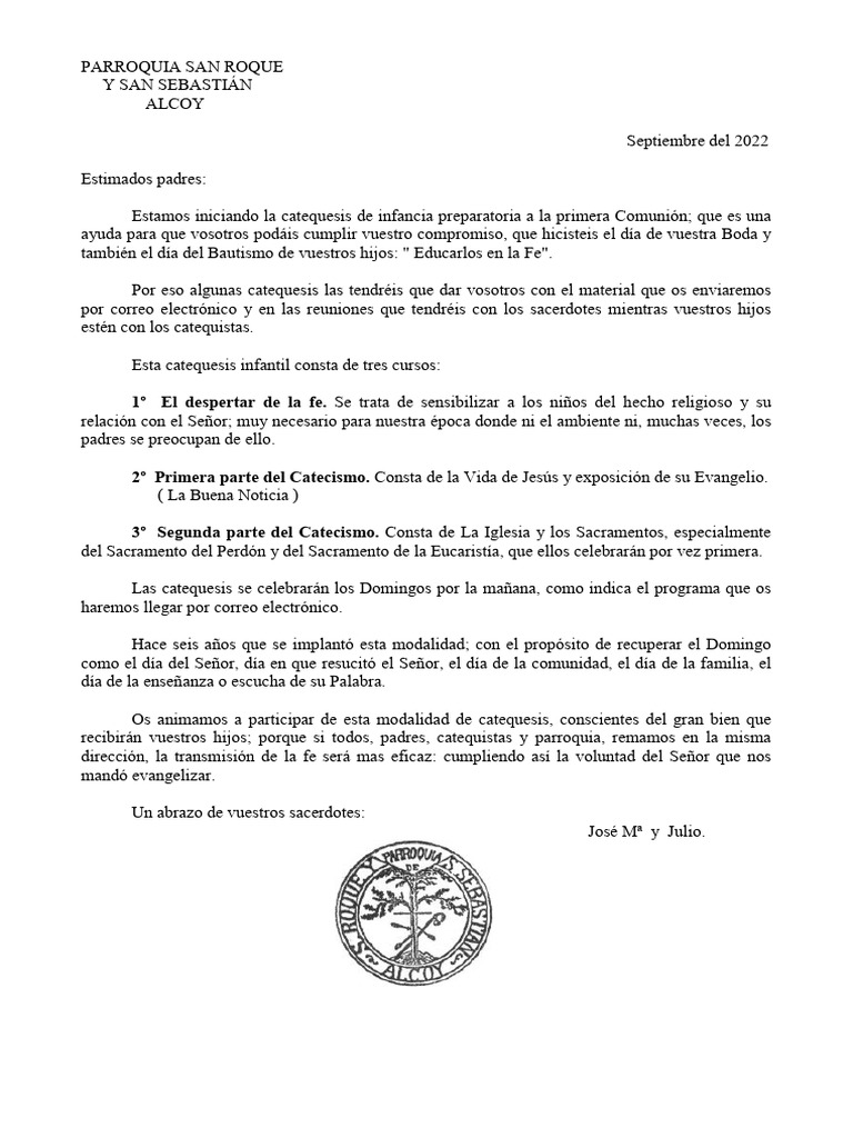 Carta Inicio de Curso 2022 Con Sello | PDF