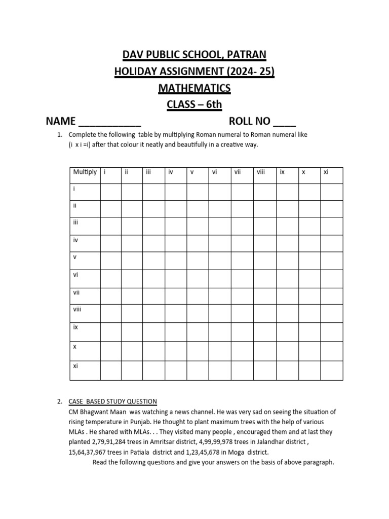 Class 6th Holidays Homework. | PDF | Mathematics