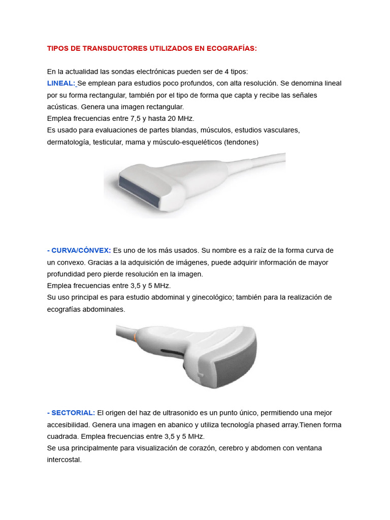 Tipos de Transductores Utilizados en Ecografías | PDF