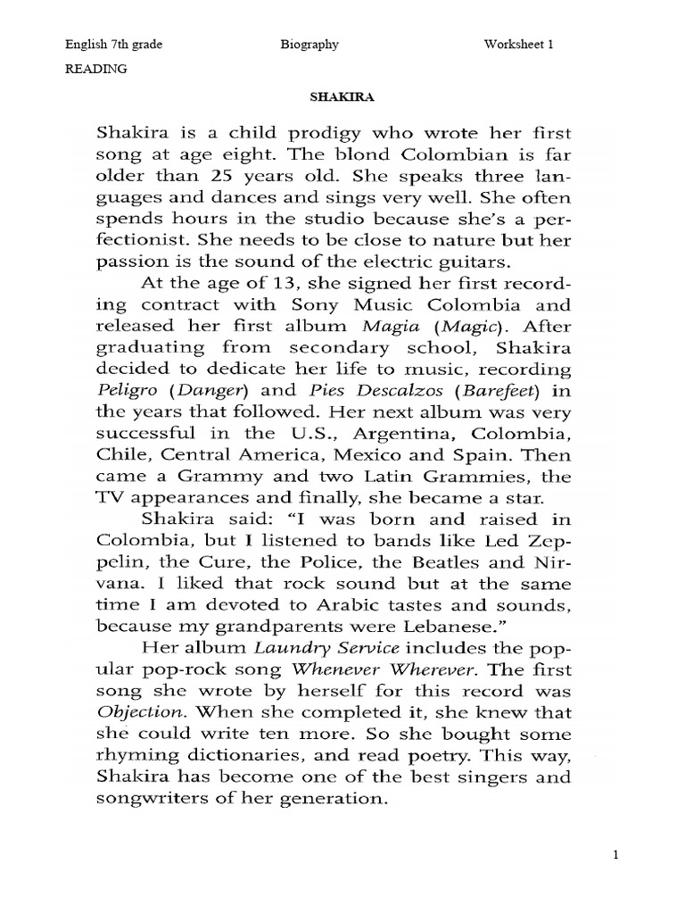 Biography - worksheet 1 | PDF | Linguistics | Languages