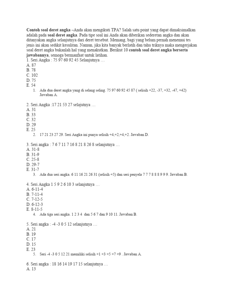 Contoh Soal Deret Angka | PDF