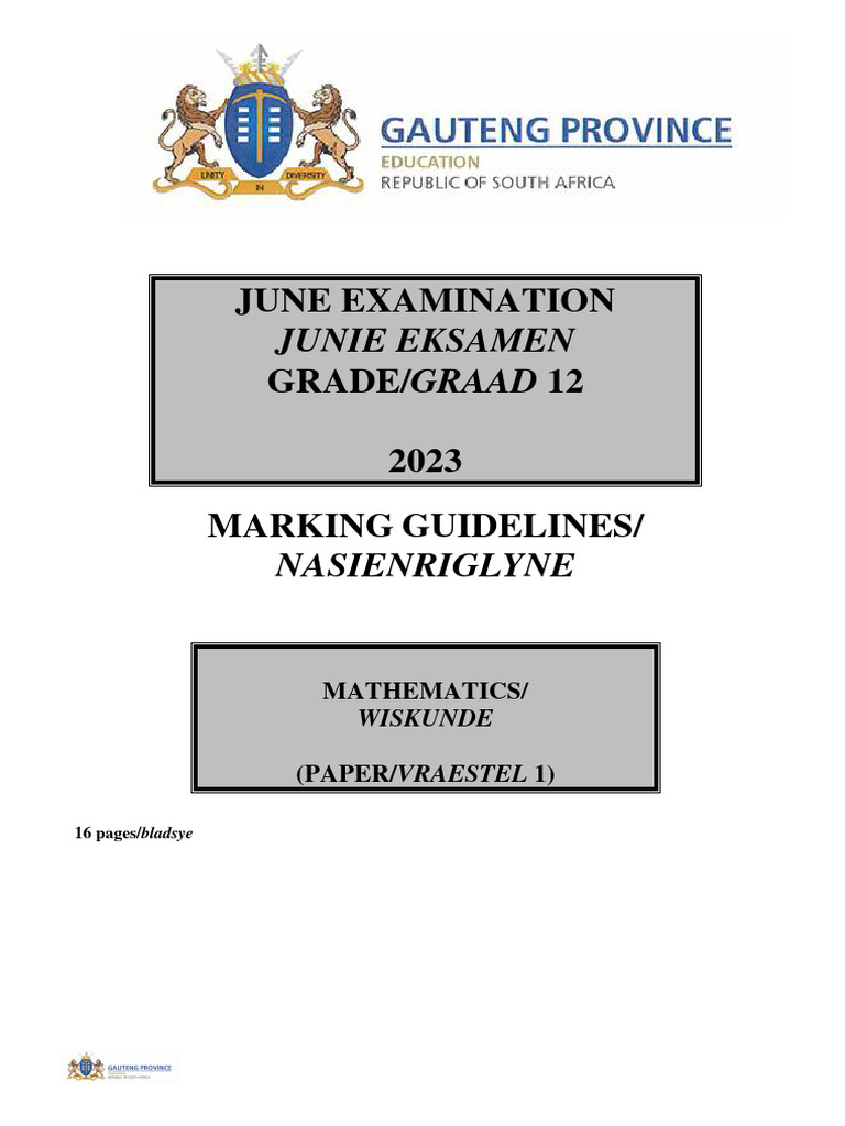 2023 Gauteng Grade 12 Mathematics P1 Memo Bil FINAL | PDF | Elementary Mathematics | Mathematics