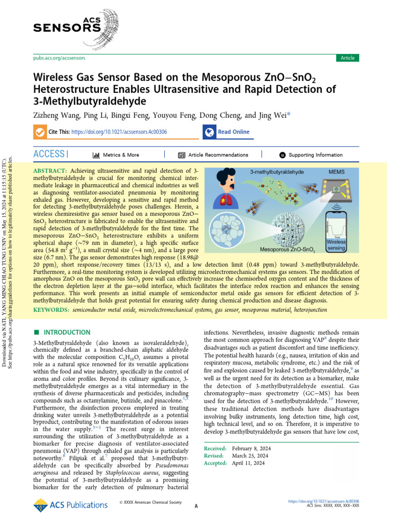 Wang Et Al 2024 Wireless Gas Sensor Based On The Mesoporous Zno Sno2 ...