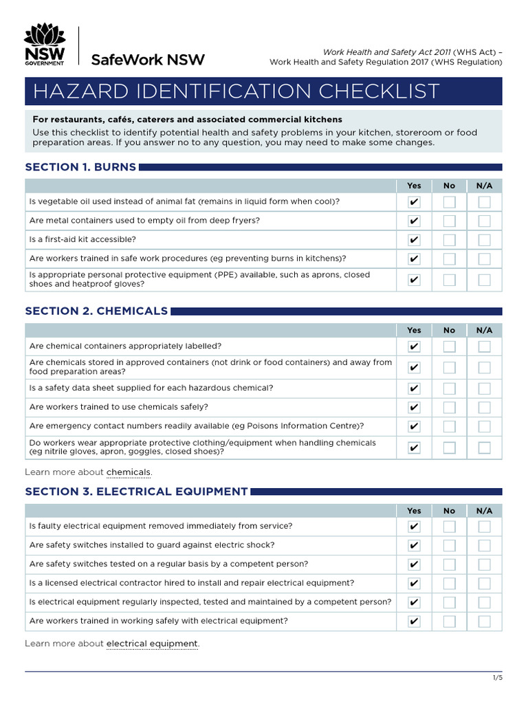 Vonny_Check_Hazard Identification Checklist Safe Work | PDF | Knife ...