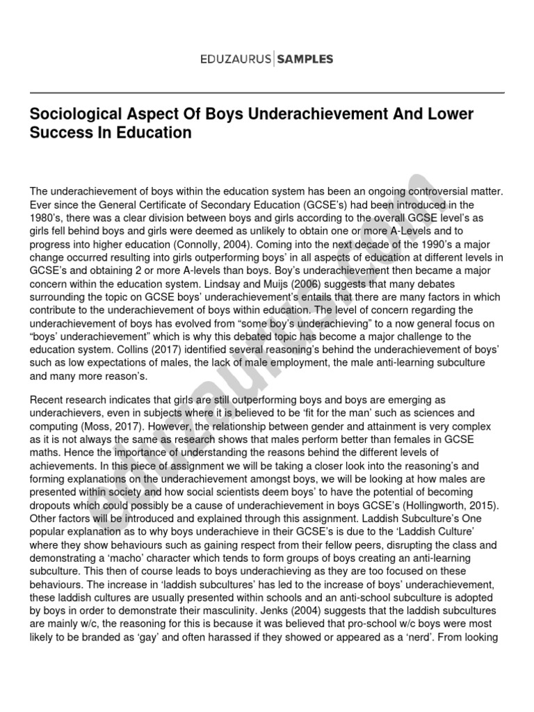 Sociological Aspect of Boys Underachievement and Lower Success in ...