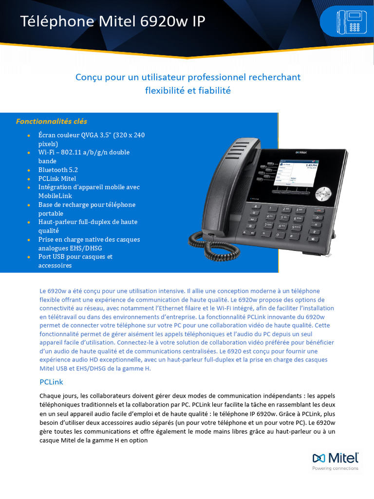 Mitel 6920w IP Phone | PDF | USB | Wi-Fi