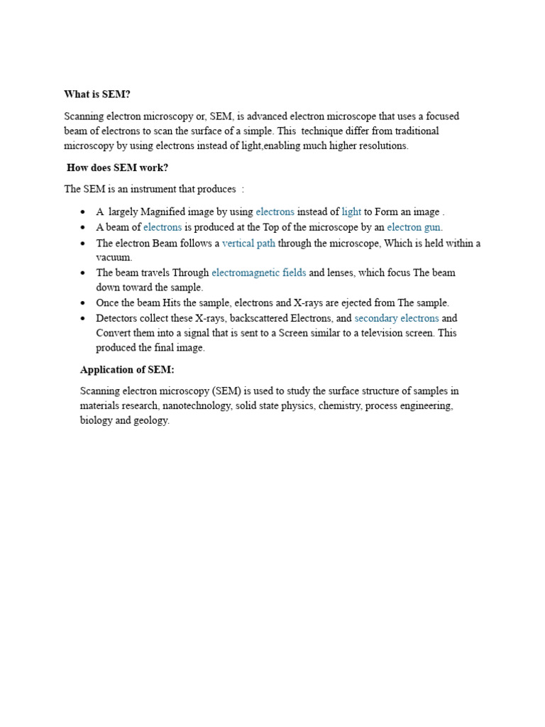 What Is SEM?: Electrons Light Electrons Electron Gun Vertical Path Electromagnetic Fields | PDF