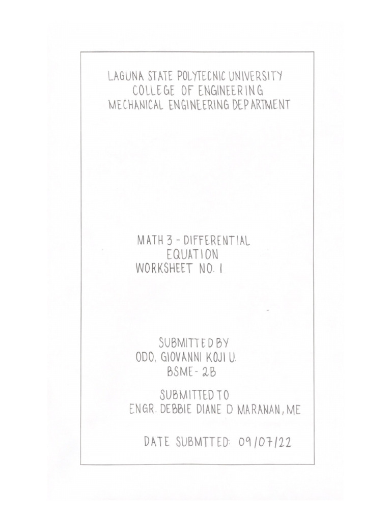 Odo - Worksheet No.1 - Solution of DE and Elemination of Arbitrary ...