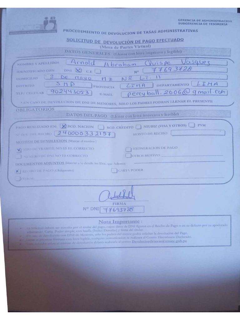 Solicitud de Devolución | PDF