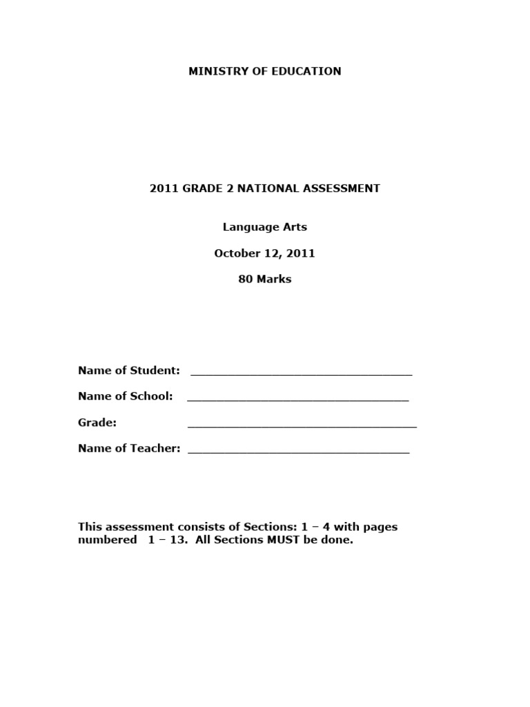 Grade 2 NA Language Arts 2011 | PDF | Nail (Anatomy) | Linguistics