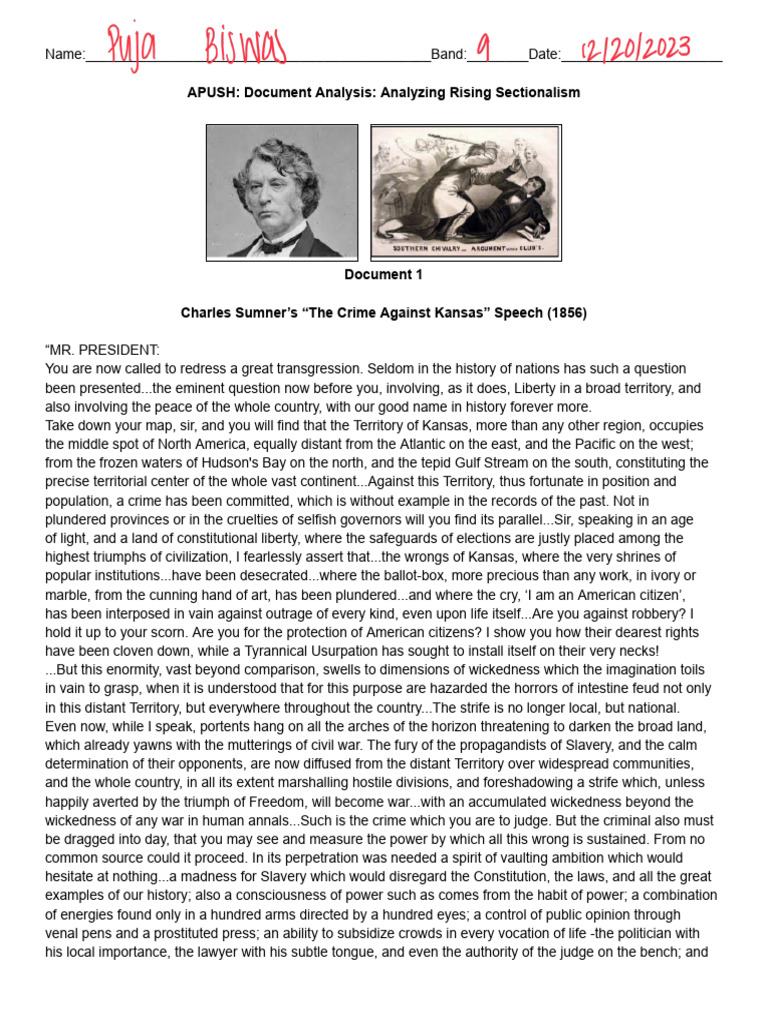 Document Analysis - Analyzing Rising Sectionalism | PDF | Social ...