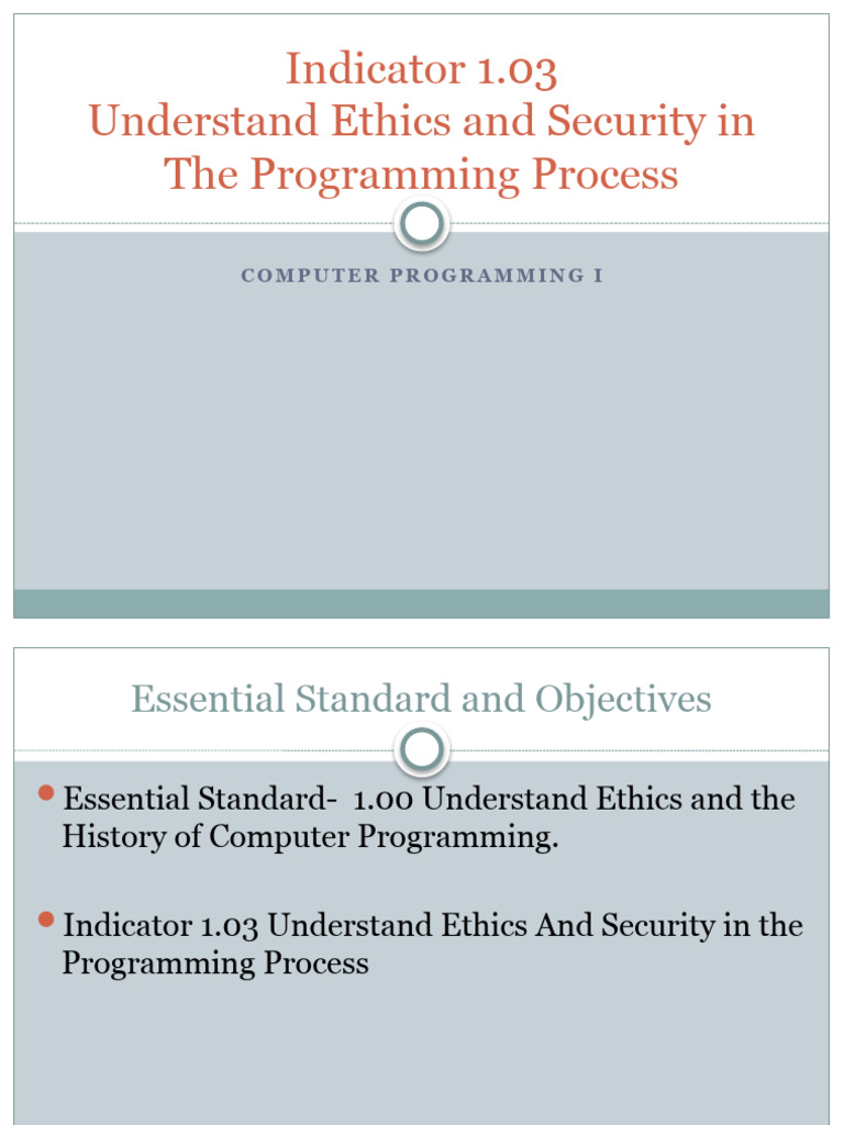 1.03 - Understand Ethics and Security in The Programming Process - PowerPoint | PDF | Computer ...