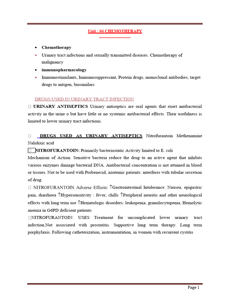 Unit-4 - PHARMACOLOGY III | PDF | Urinary Tract Infection | Immune System