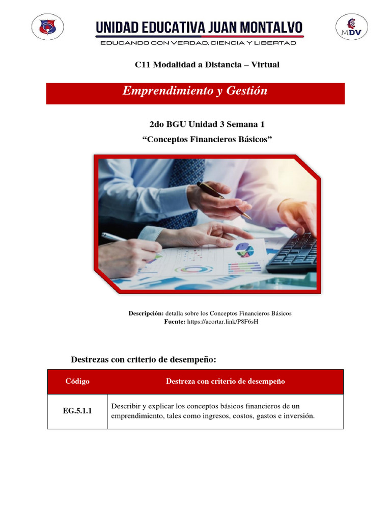 Guía Emprendimiento y Gestión - 2do BGU - U3 - S1 - Corregido | PDF | Costo | Business