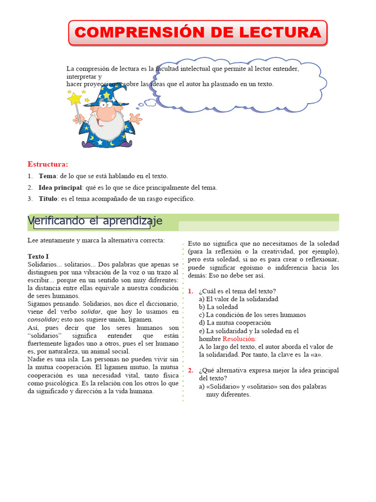 Comprensión lectora para secundaria | PDF | Amor | Soledad