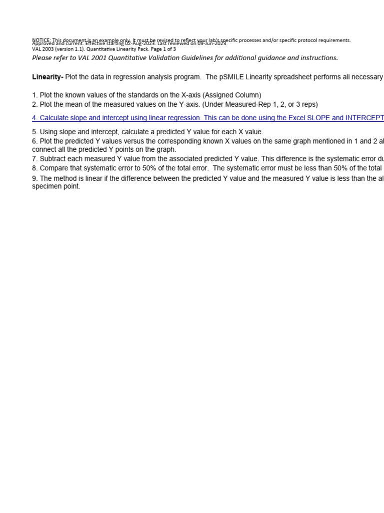 VAL 2003 Quantitative Linearity Pack | PDF | Regression Analysis ...