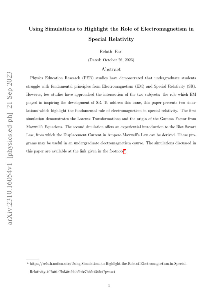 Using Simulations To Highlight The Role of Electromagnetism in Special Relativity | PDF ...