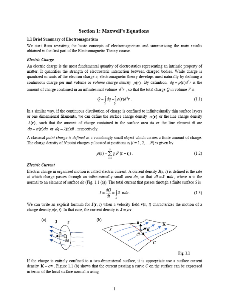 Section1 Maxwell Equations | PDF | Magnetic Field | Maxwell's Equations