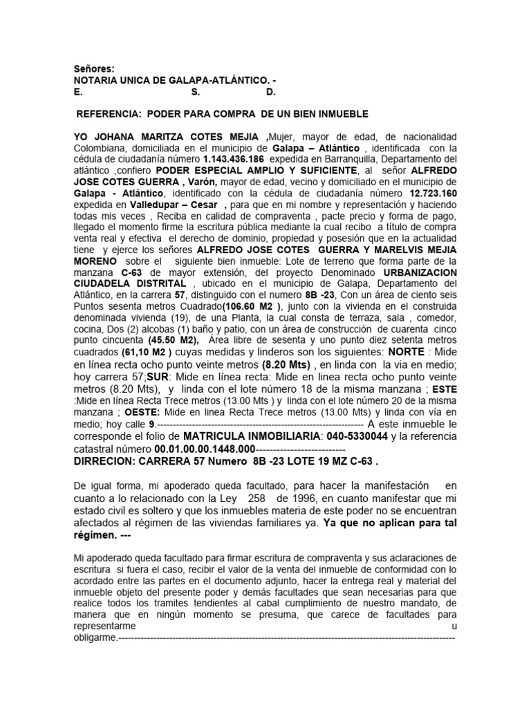 Poder para Compra de Inmueble | PDF