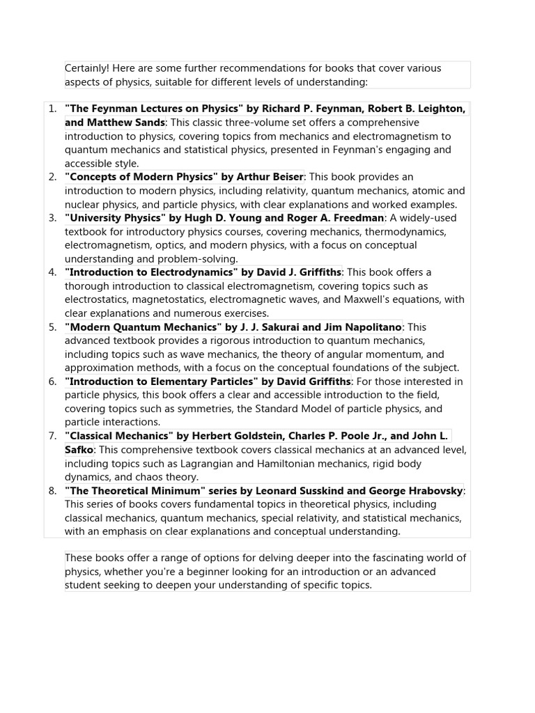 Books For Physics Assignment | PDF | Physics | Quantum Mechanics