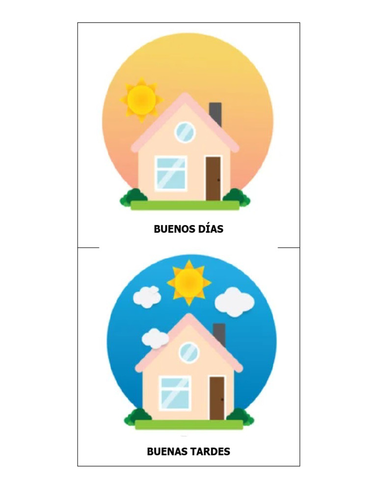 FLASHCARDS - buenos días - buenas tardes - buenas noches - sol - luna | PDF