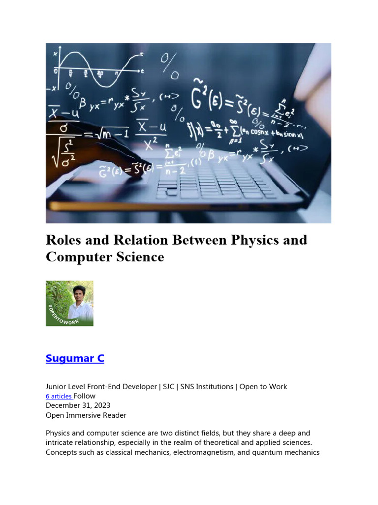 Physics and Computer Science Intersections | PDF | Physics | Quantum Computing