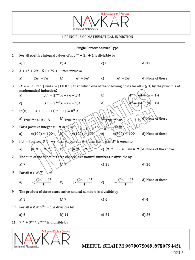 Principle of Mathematical Induction | PDF | Numbers | Rational Number