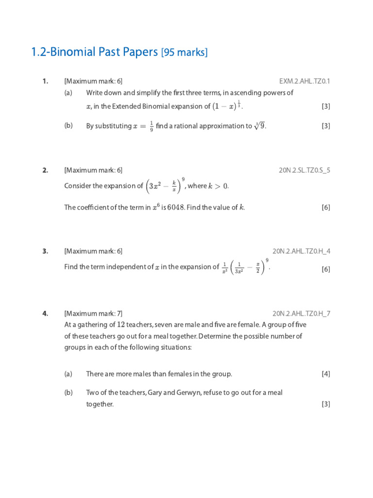 1.2-Binomial Past Papers | PDF | Discrete Mathematics | Numerical Analysis