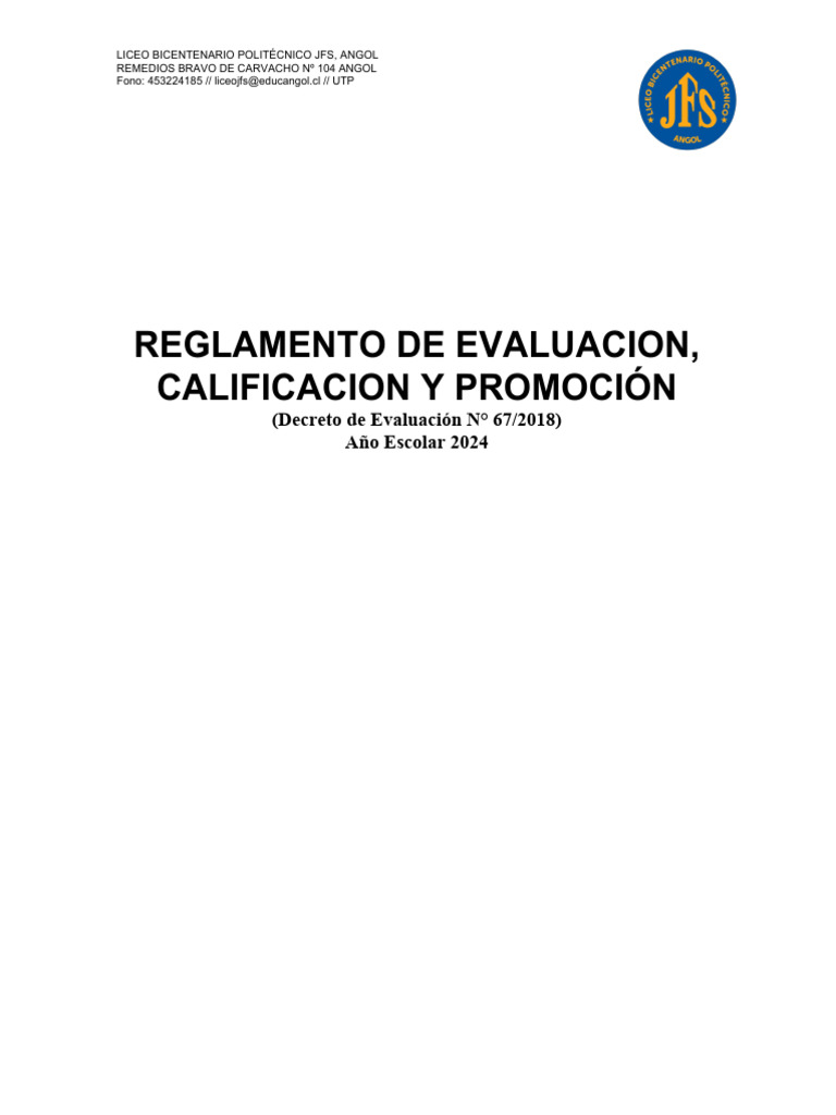 Reglamento Evaluacion 2024 | Descargar gratis PDF | Evaluación | Enseñando