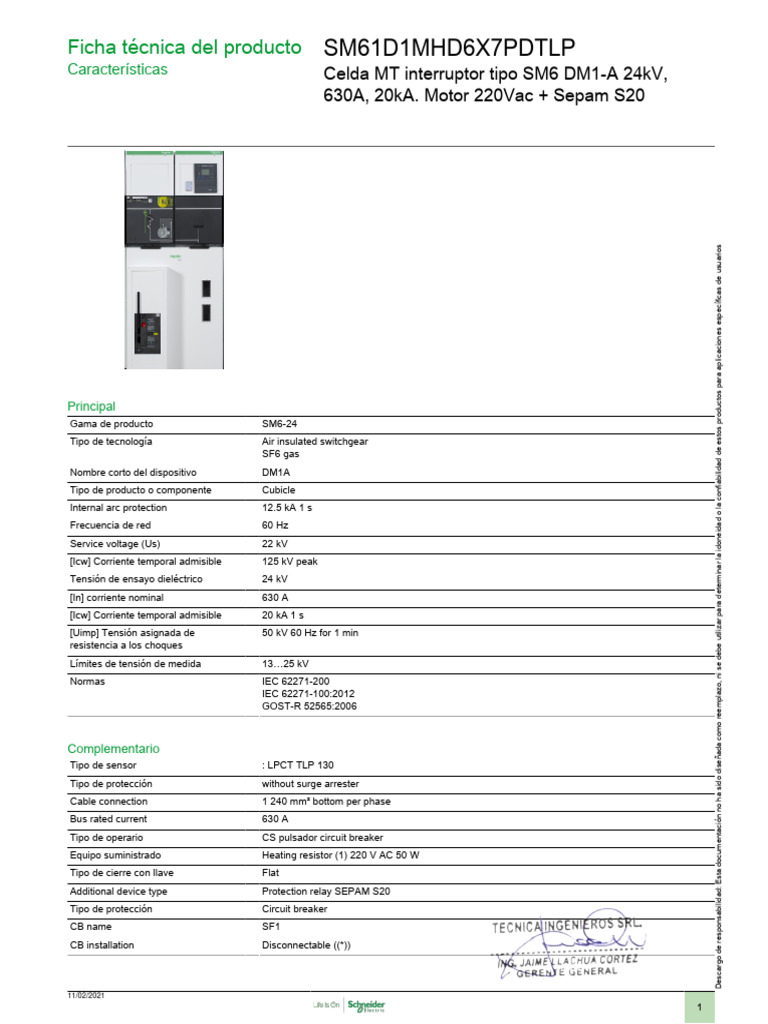 CELDA SM6-24 - Protección DM1-TLP | PDF | Equipo eléctrico | Bienes manufacturados