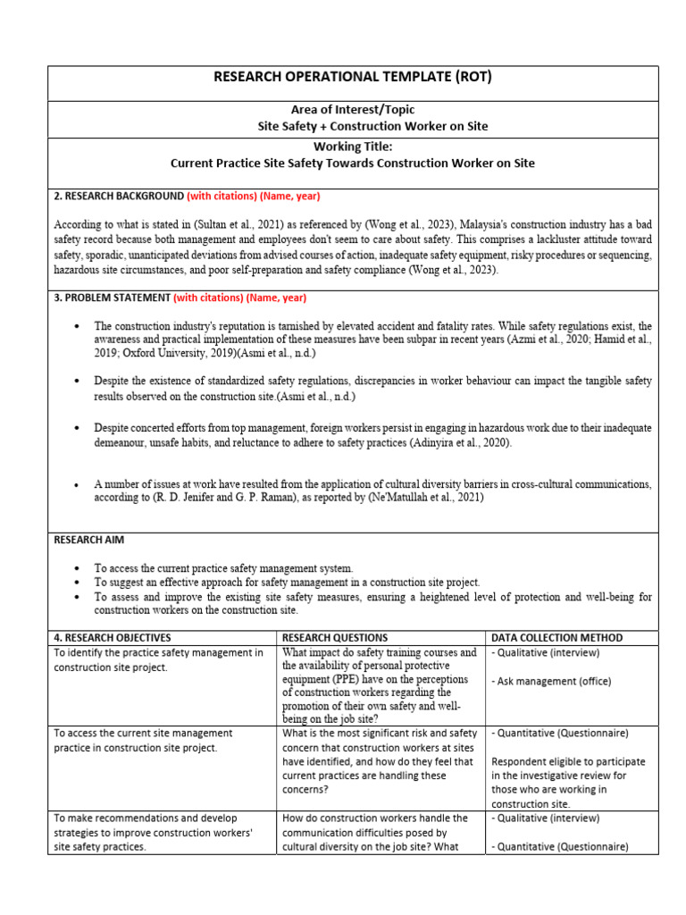 Research Operational Template (Rot) | PDF | Occupational Safety And ...