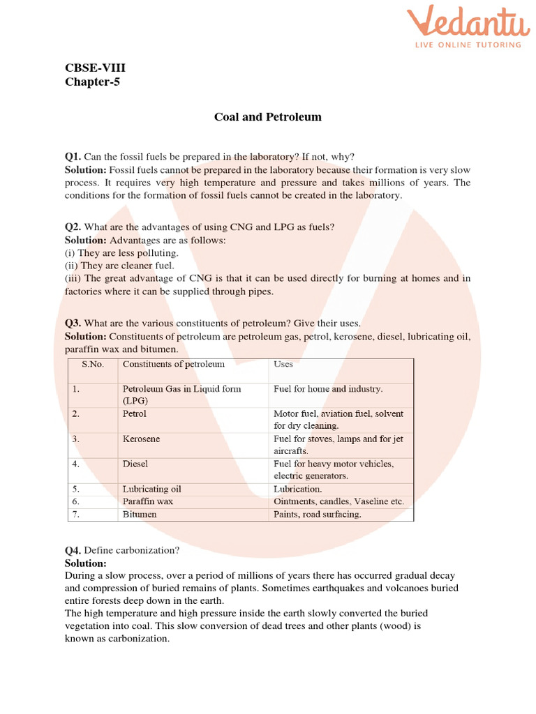 CBSE Class 8 Science Coal and Petroleum Worksheets With Answers - Chapter 5 | PDF | Petroleum ...